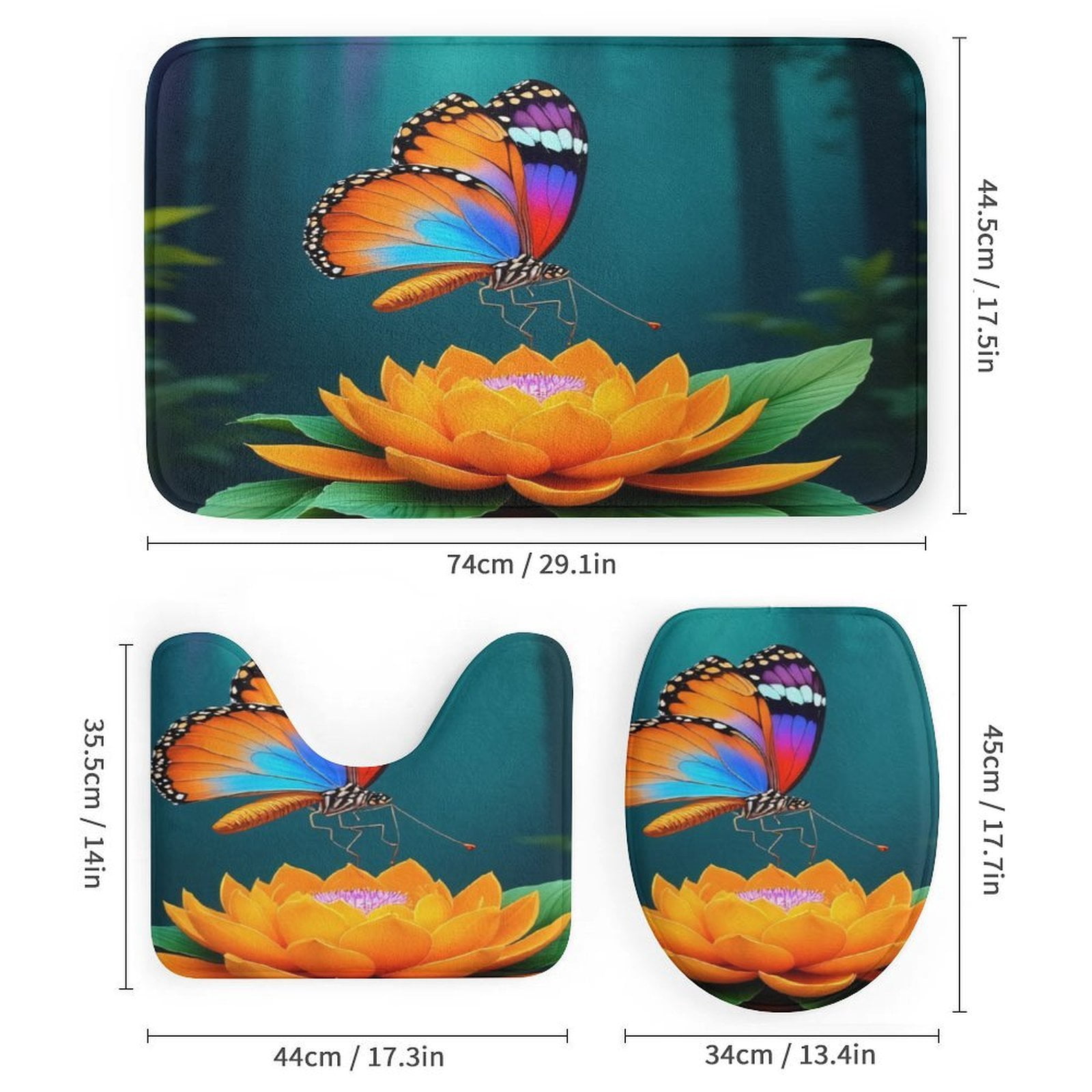 Butterfly Lotus Bloom Bathroom Mats Sets 3 Piece, Bath Mat Earth Quick ...