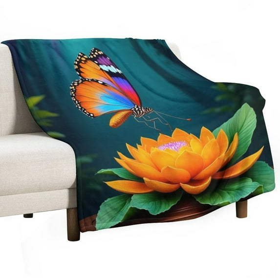 Butterfly Lotus Bloom Blanket Soft Throw Warm Lightweight Plush Blanket for Couch Bed Sofa ...