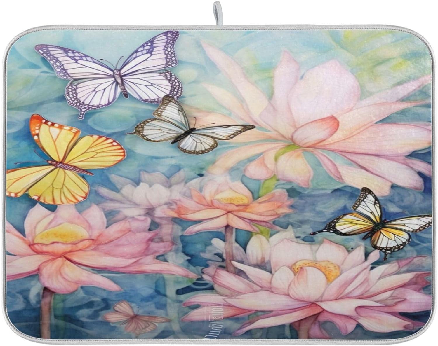 Butterfly Lotus Painting Dish Drying Mat for Kitchen Counter, Ultra ...