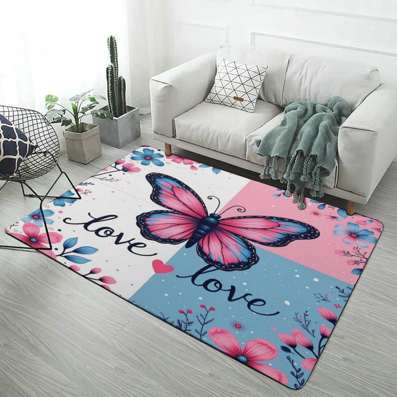 Butterfly Love Floral Print Area Rugs Soft Carpet Suitable for Living ...