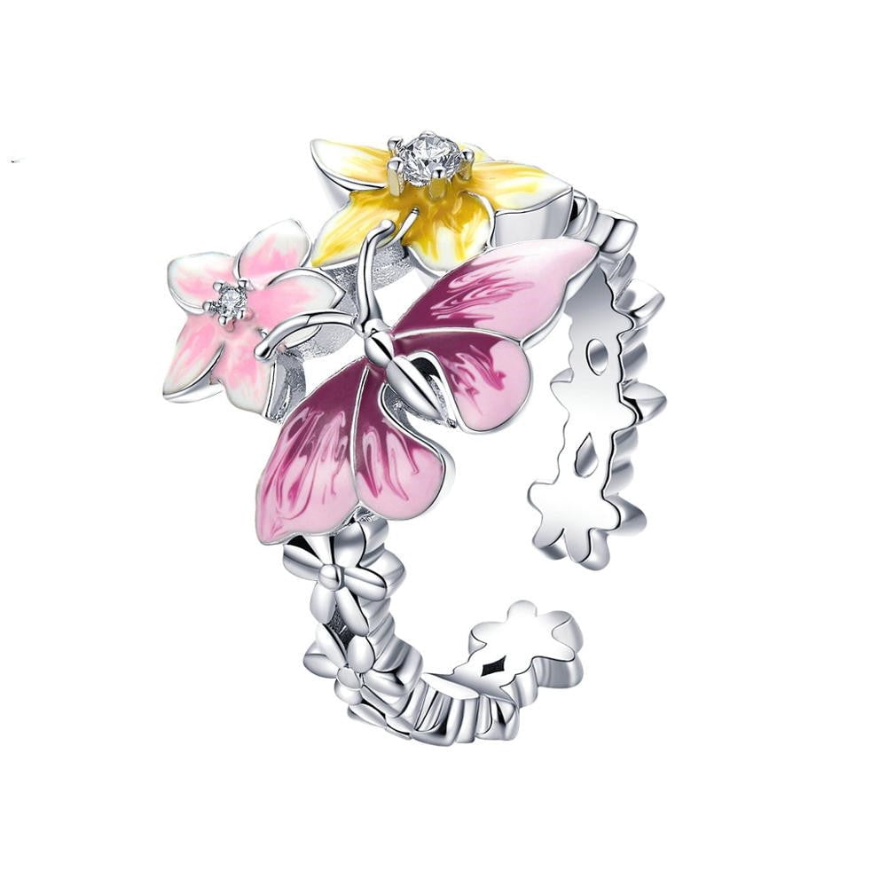 Butterfly Love Flower White Gold Plated Ring - Walmart.com