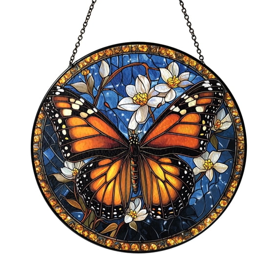 Butterfly Lover Monarch Stained Glass Window Suncatcher, Round Nature ...