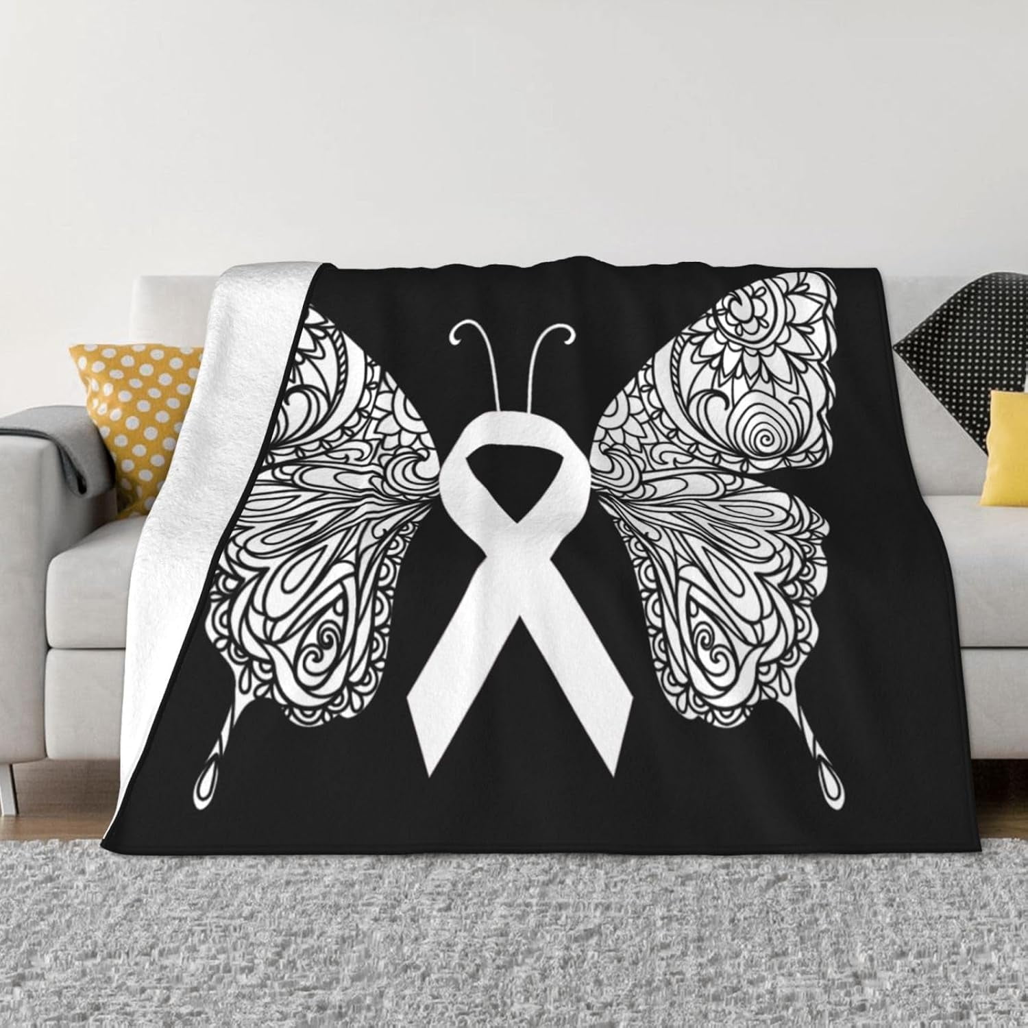 Butterfly Lung Cancer Awareness Blanket Soft Throw Blanket Lightweight ...