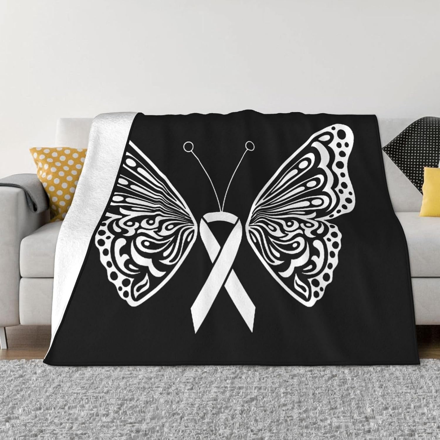 Butterfly Lung Cancer Fleece Blanket Super Soft and All Season Warm ...