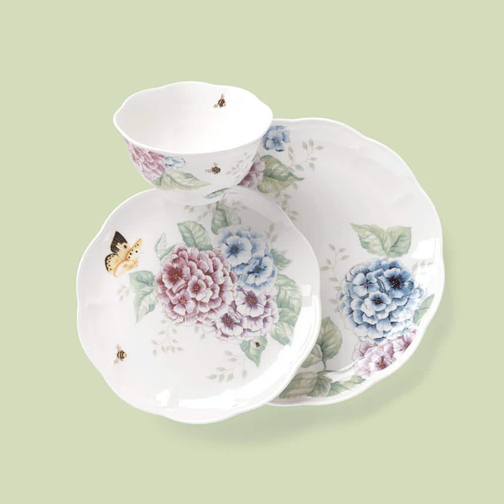 Butterfly Meadow 12-Piece Traditional White Porcelain Dinnerware Set ...