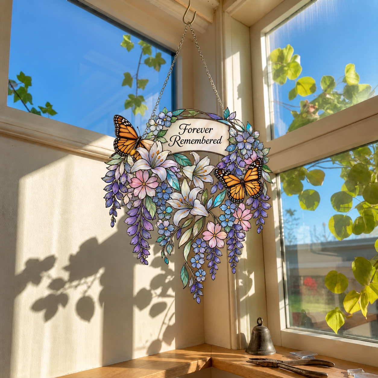Butterfly Memorial Acrylic Suncatcher, Floral Remembrance Window ...