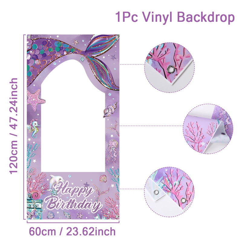 Butterfly Mermaid Theme Photo Booth Background Happy Birthday ...