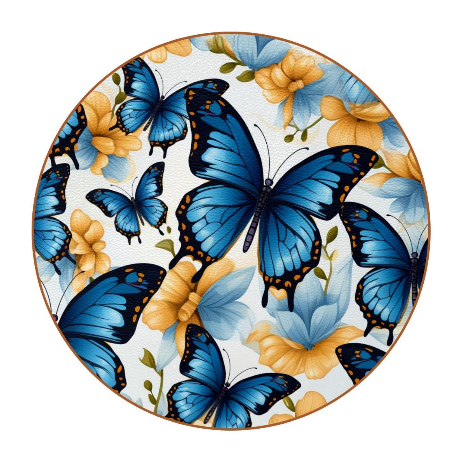 Butterfly Microfiber Leather Round Coasters (6PCS) - 11x11 cm/4.3x4.3 ...