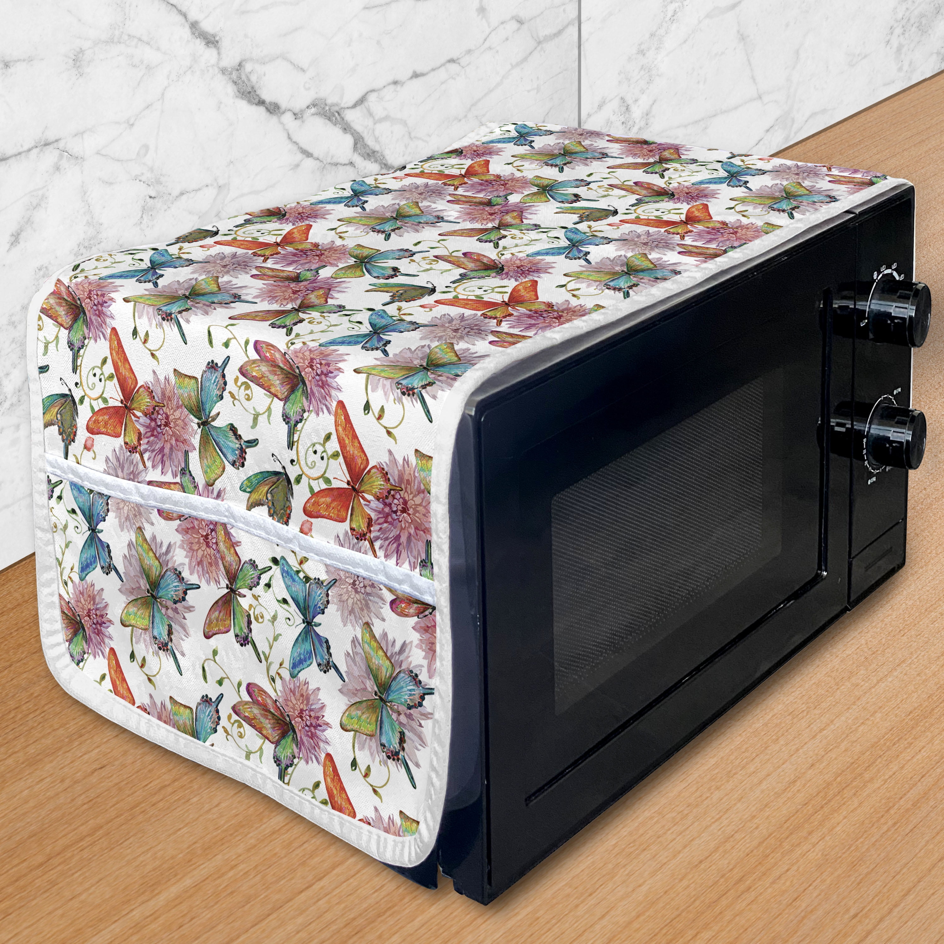 Butterfly Microwave Oven Cover, Flying Butterflies with Floral Elements ...