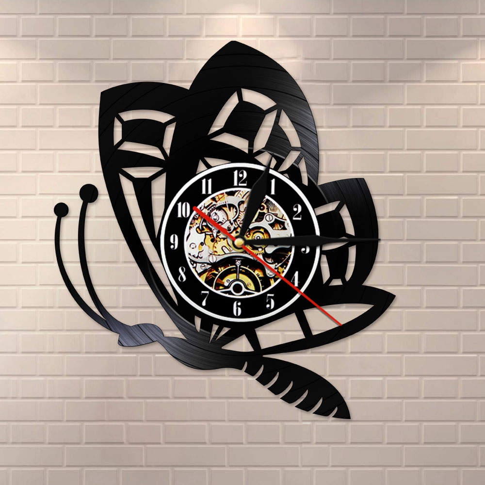 Butterfly Minimalist Modern Wall Clock Animal Nature Retro Vinyl Record ...