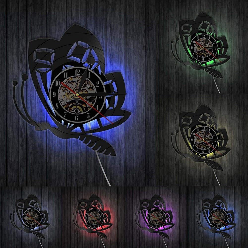 Butterfly Minimalist Modern Wall Clock Animal Nature Retro Vinyl Record ...