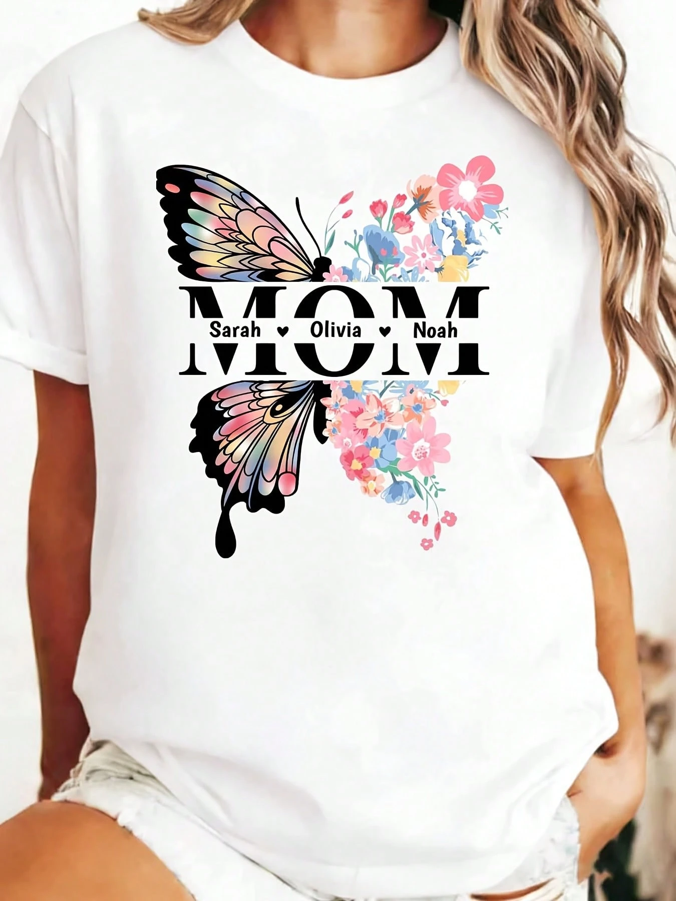 Butterfly Mom T-Shirt Black Floral Butterfly And Personalized Names ...