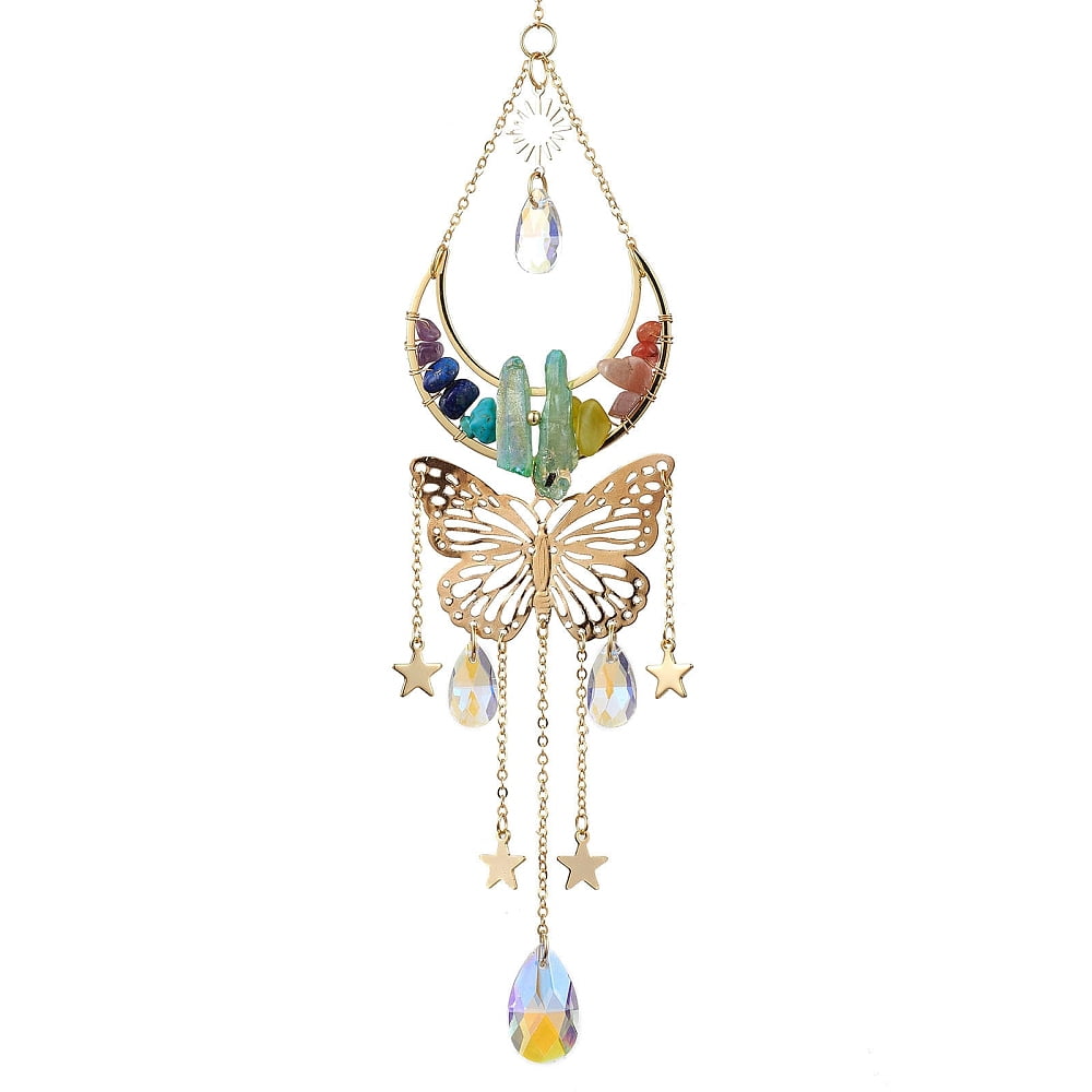 Butterfly Moon Brass 304 Stainless Steel Hanging Suncatchers with Glass ...