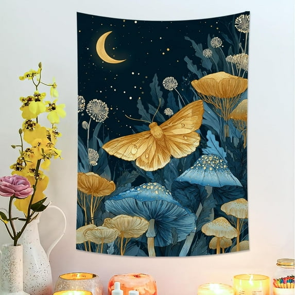 Butterfly Moon Floral Forest Bohemian Wall Tapestry 30×40 Inch Blue ...