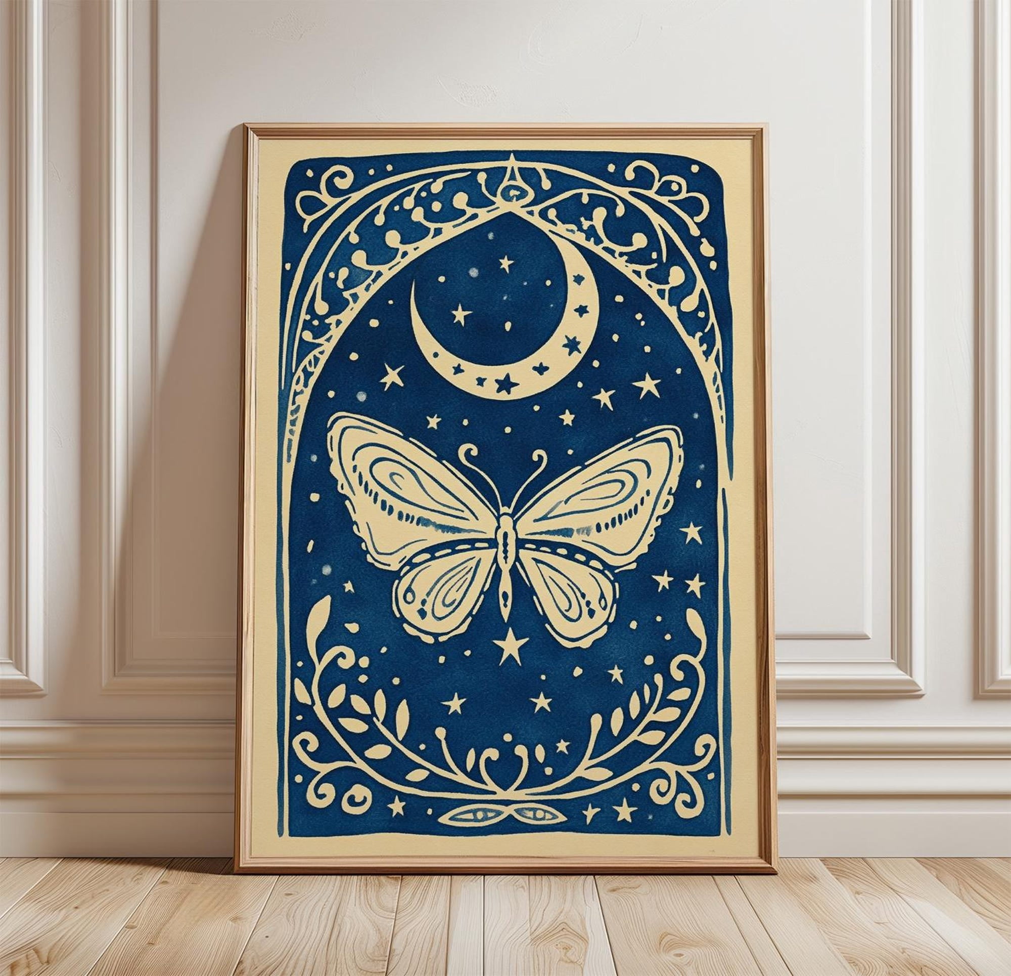 Butterfly Moon Poster Celestial Wall Art Print Moth Illustration Night ...