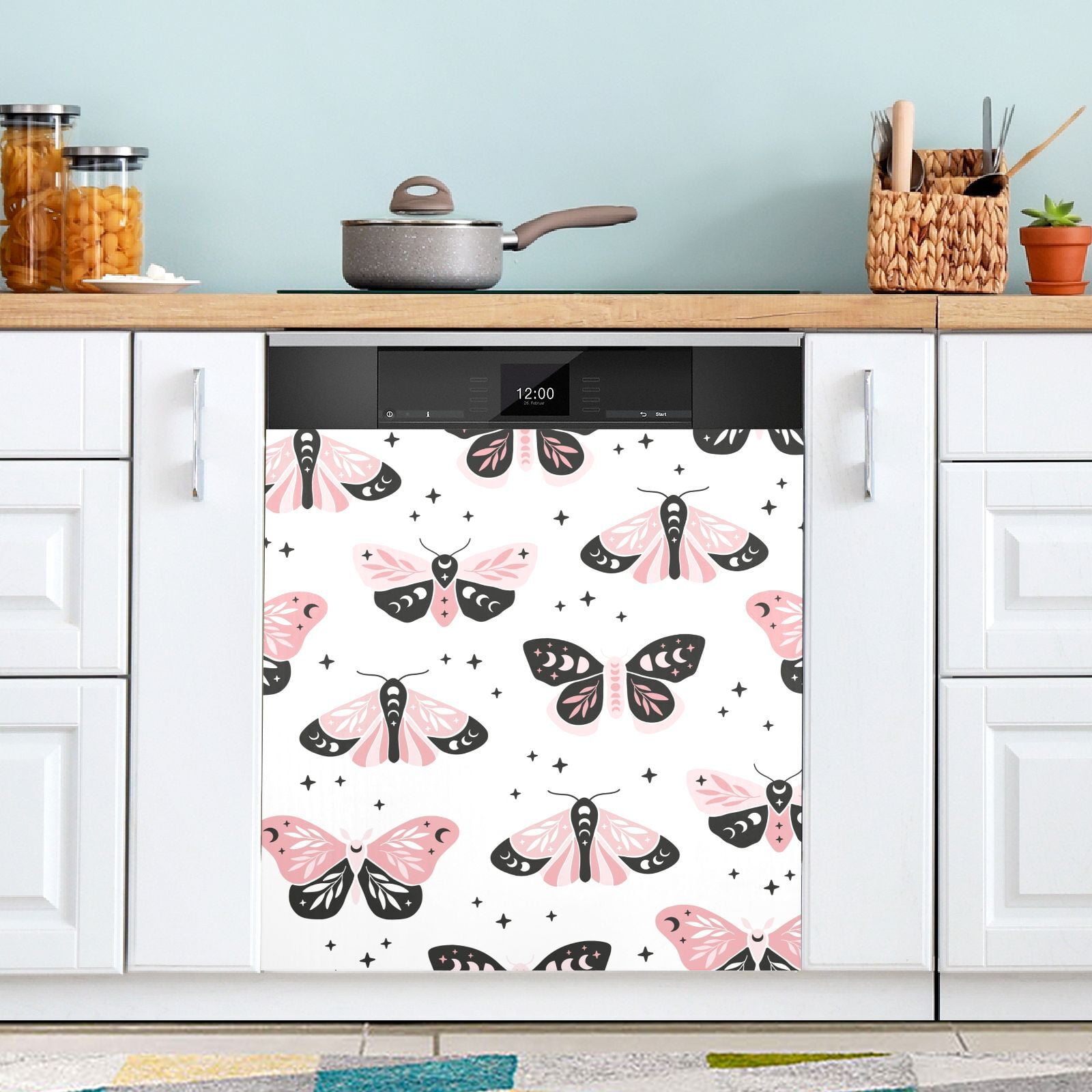 Butterfly with Moon and Stars Pink Dishwasher Magnet Cover Magnetic ...