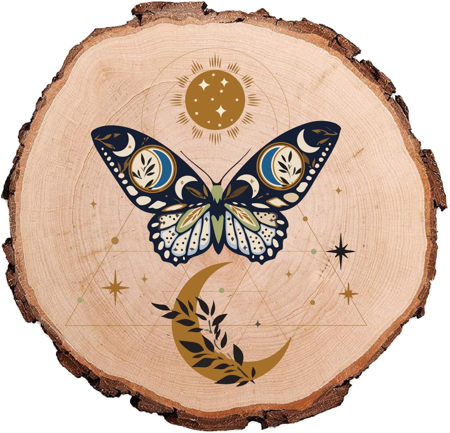 Butterfly Moon Sun Natural Round Wood Slices 4.3 Inch Wooden Undrilled ...