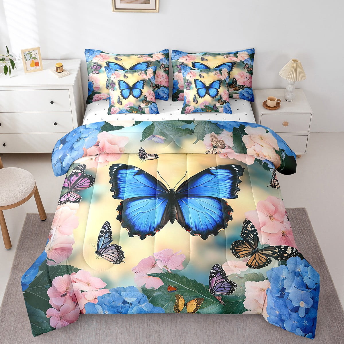 Butterfly Moth Bed in a Bag King Size,Groovy Flower Floral Blossom ...