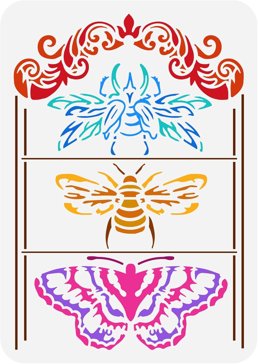 Butterfly & Moth Damask Template - Large 8.3x11.7inch Plastic PET ...