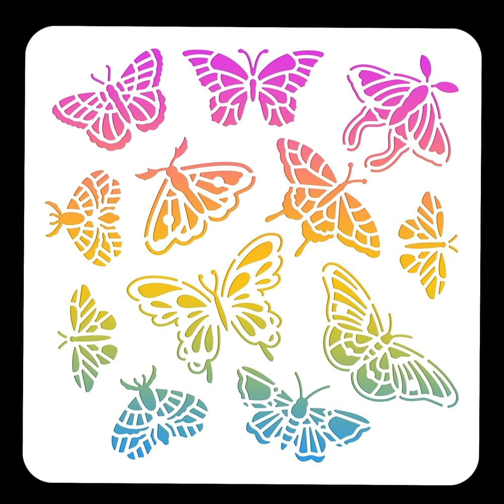 Butterfly Moth Painting Stencil 11.81x11.81 Inch Reusable Craft PET ...