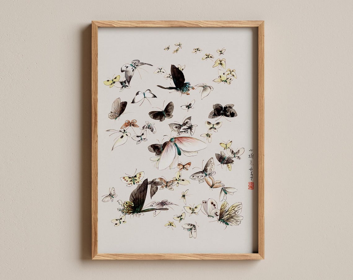 Butterfly And Moth Print, Japanese Insect Art, Hokusai Vintage Decor ...