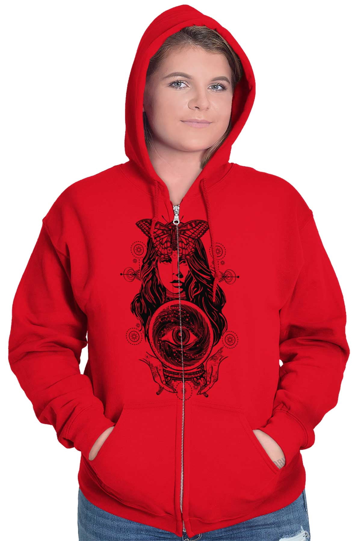 Butterfly Moth Spiritual Crystal Ball Womens Plus Size Graphic Zipper ...