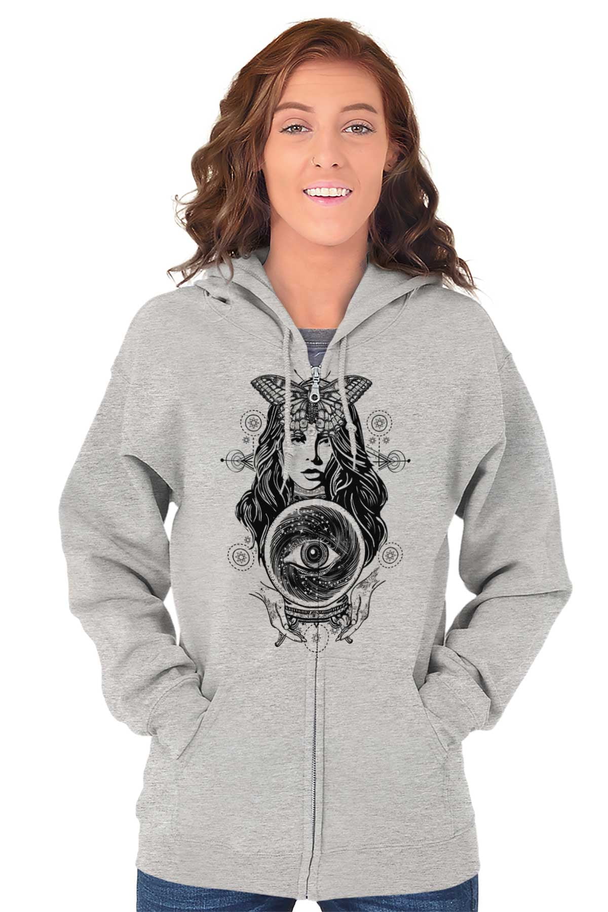 Butterfly Moth Spiritual Crystal Ball Zip Hoodie Sweatshirt Women ...