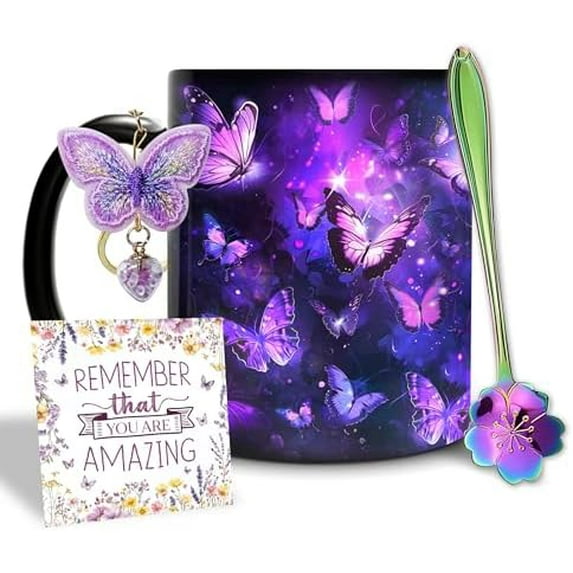Butterfly Mug Gift Set with Spoon & Keychain for Her, Birthday Gifts ...