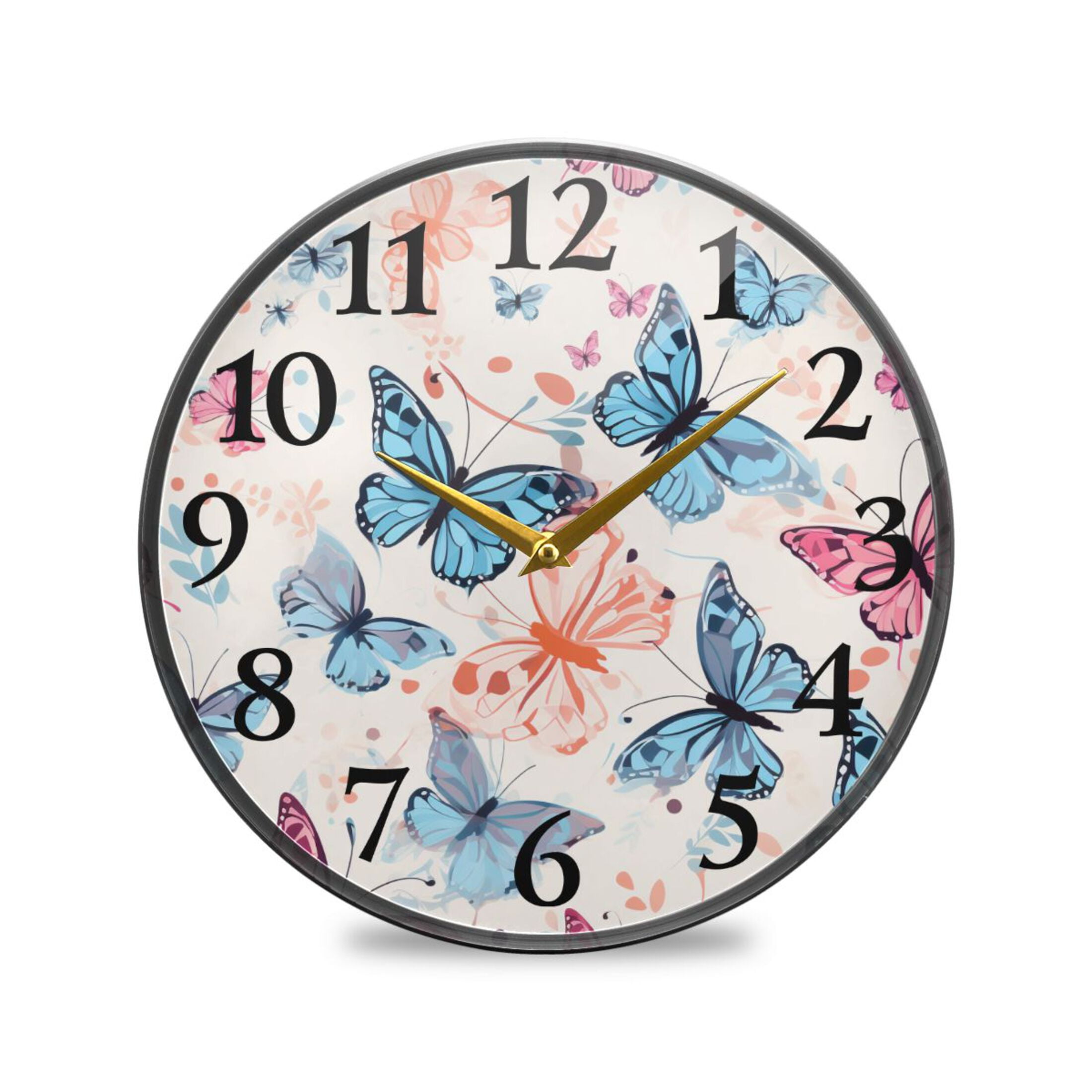 Butterfly Multicolor Wall Clocks Battery Operated 11.9 Inch Round Clock ...