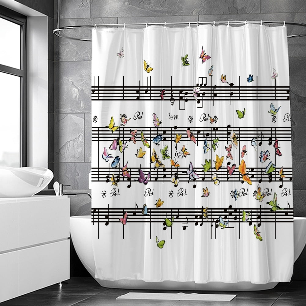 Butterfly Music Style Shower Curtain Fantasy Art Musical Note ...