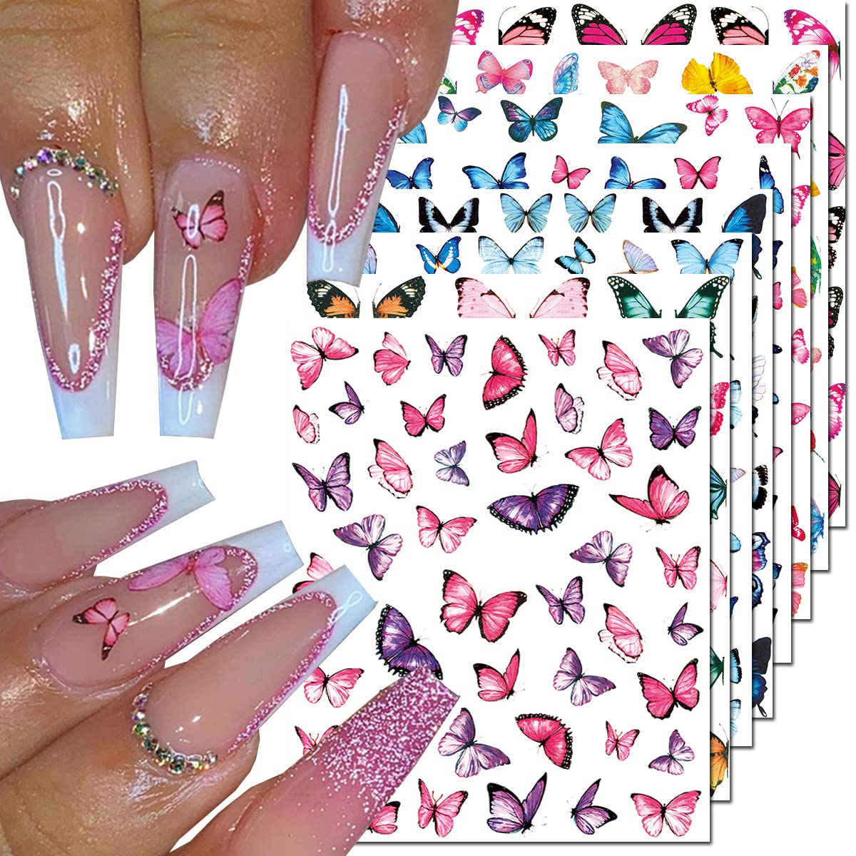 Butterfly Nail Art Stickers, DHF10 3D Decals - Self-Adhesive ...