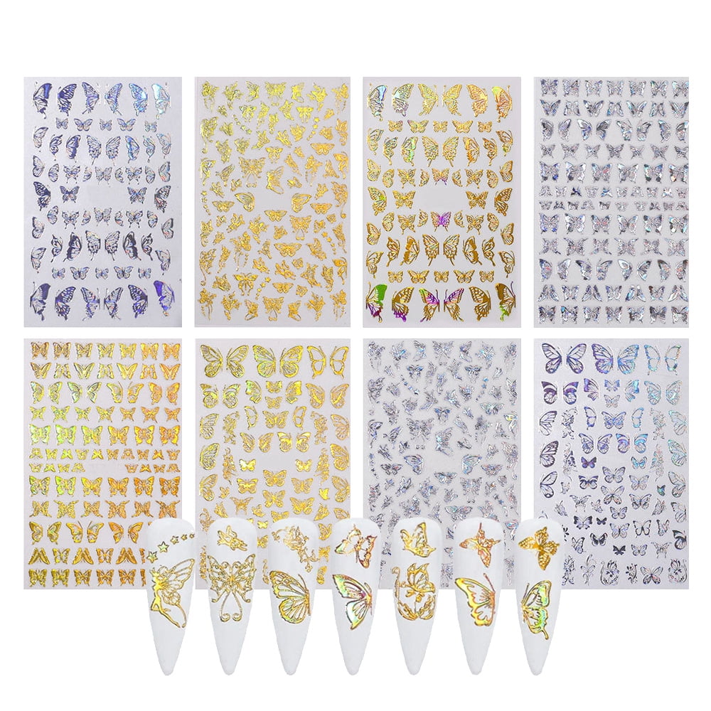 Butterfly Nail Stickers, Colorful Butterfly Toe Nail Stickers, 8 Sheets ...