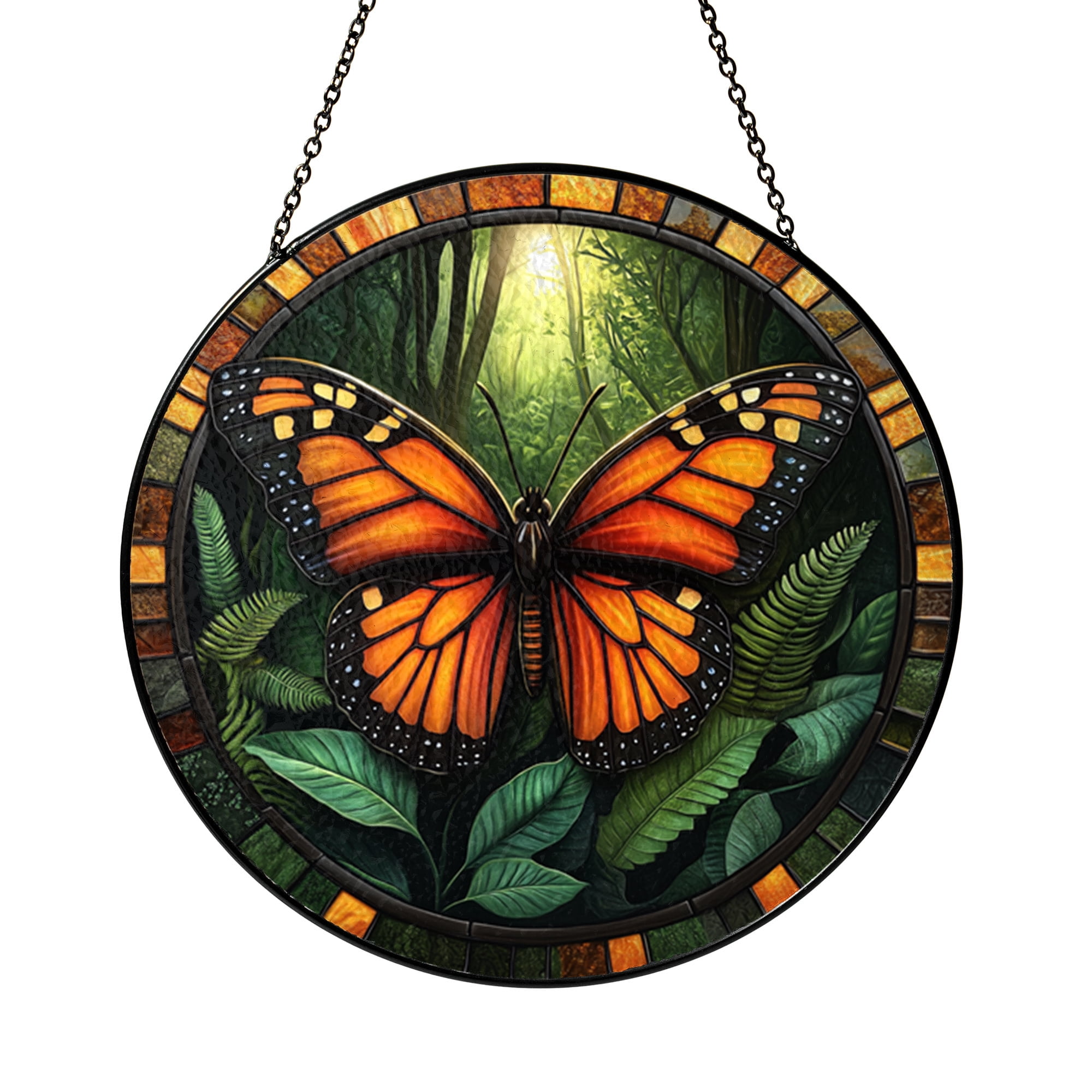 Butterfly Nature Scene Stained Glass Style Suncatcher, Garden Inspired ...