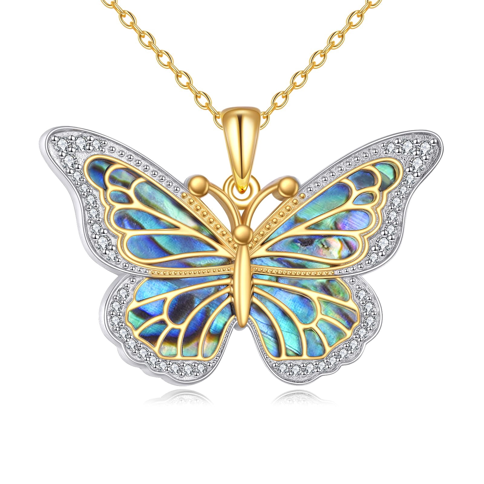 Butterfly Necklace 925 Sterling Silver Gold Butterfly Pendant Abalone ...