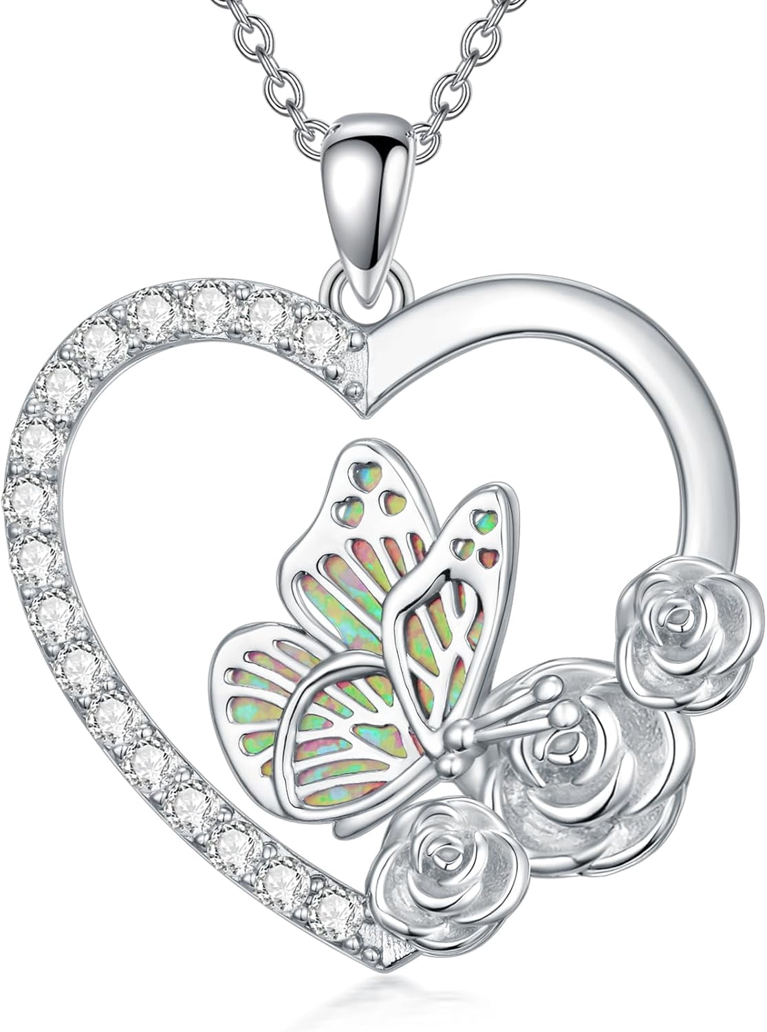 Butterfly Necklace 925 Sterling Silver Rose Flower Heart Pendant Animal ...