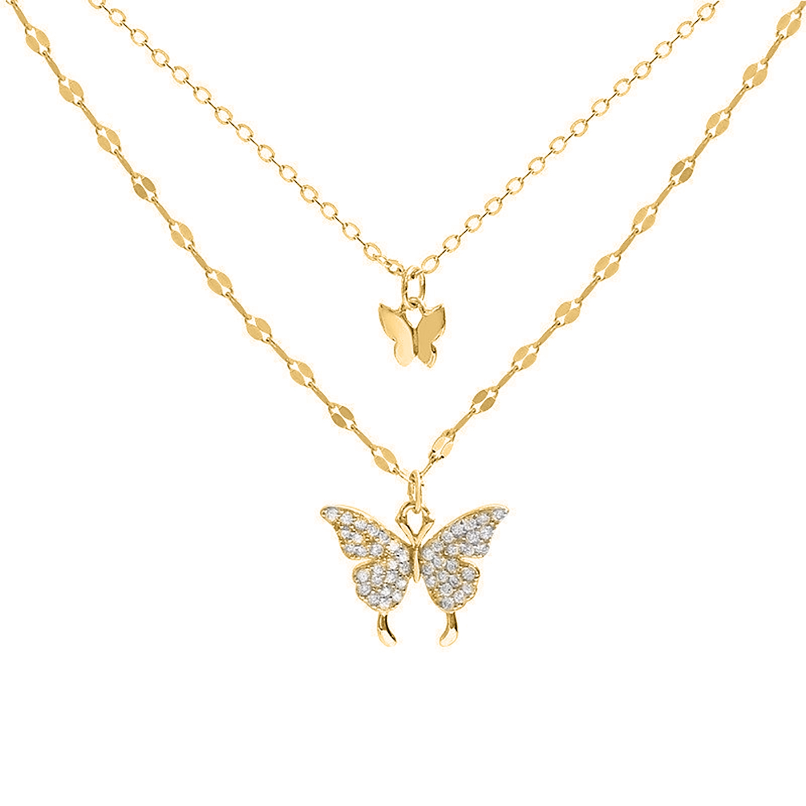 Butterfly Necklace, Double Layer Rust-proof Alloy Butterfly Pendant ...