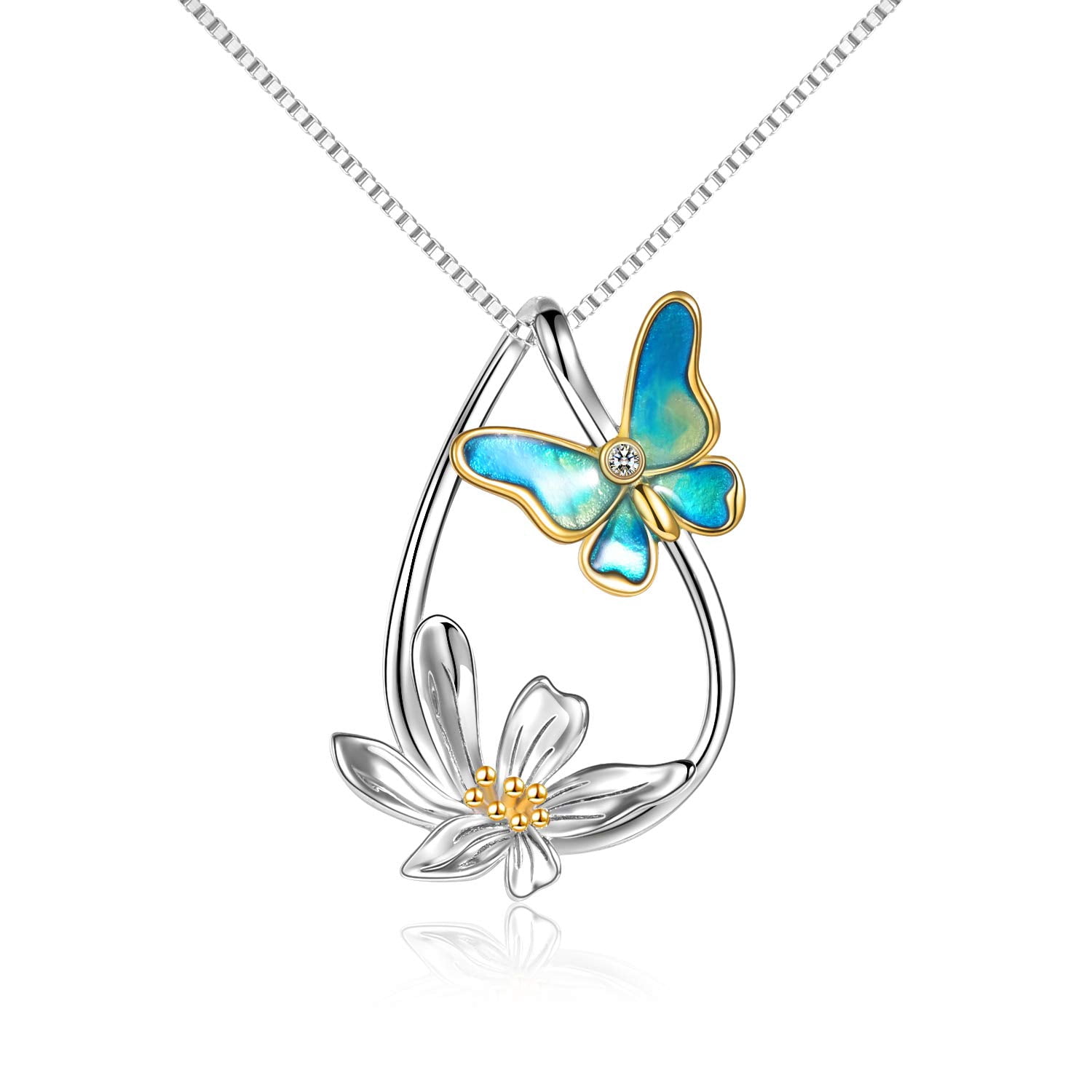 Butterfly Necklace for Women Sterling Silver Dainty Teardrop Daisy ...