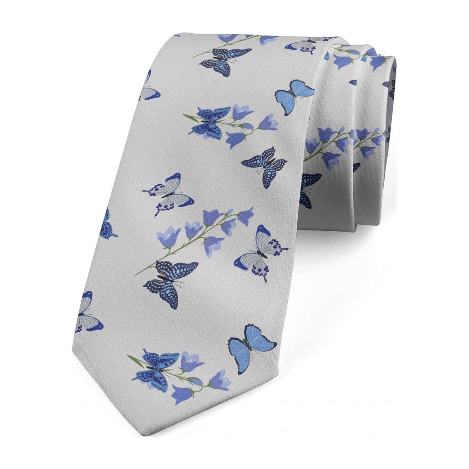 Butterfly Necktie, Bluebell Flowers Moths, Dress Tie, 3.7", Pearl ...