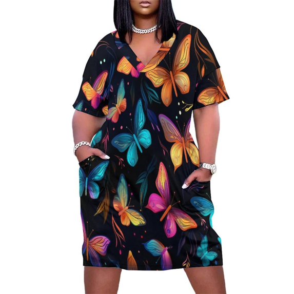 Butterfly Night Light Loose Pocket Dress Dresses Summer Summer Dresses ...