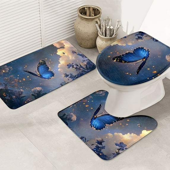 Butterfly Night Scene Bath Mat Set - Non-Slip Washable Polyester ...