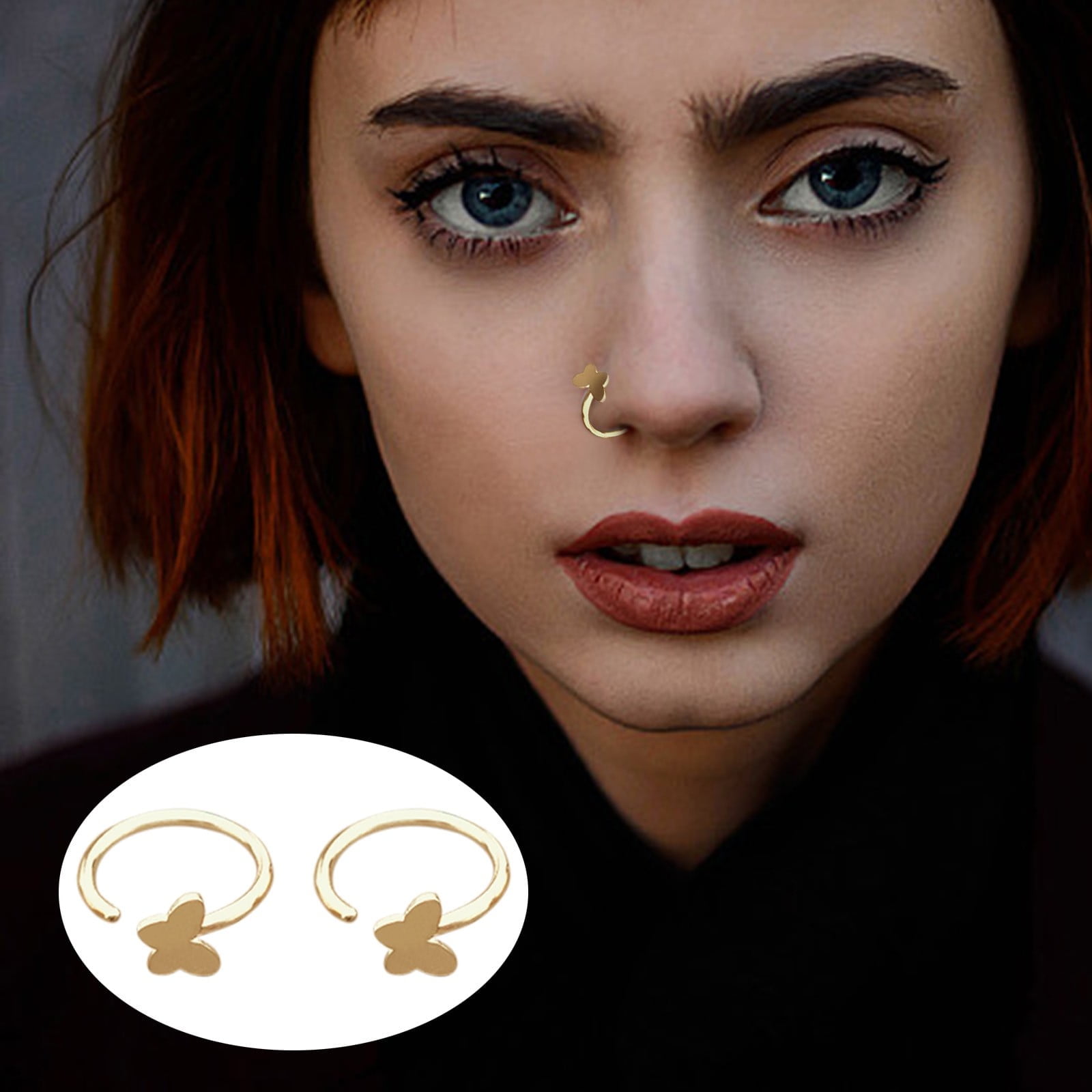 Butterfly Nose Ring Hoop 1 Pair Butterfly C Shaped Nose Rings False ...