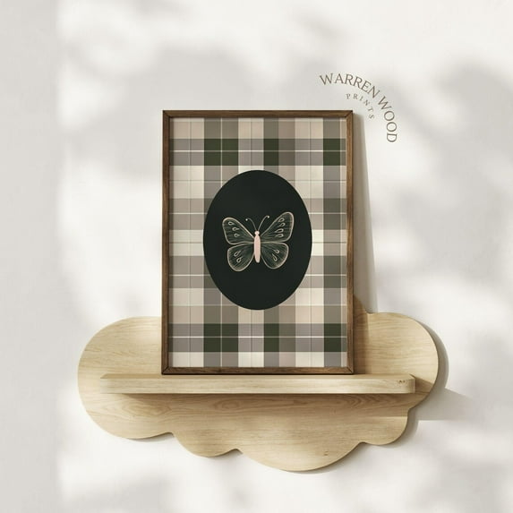 Butterfly Nursery Print, Gingham Green Baby Room Art, Neutral Vintage ...
