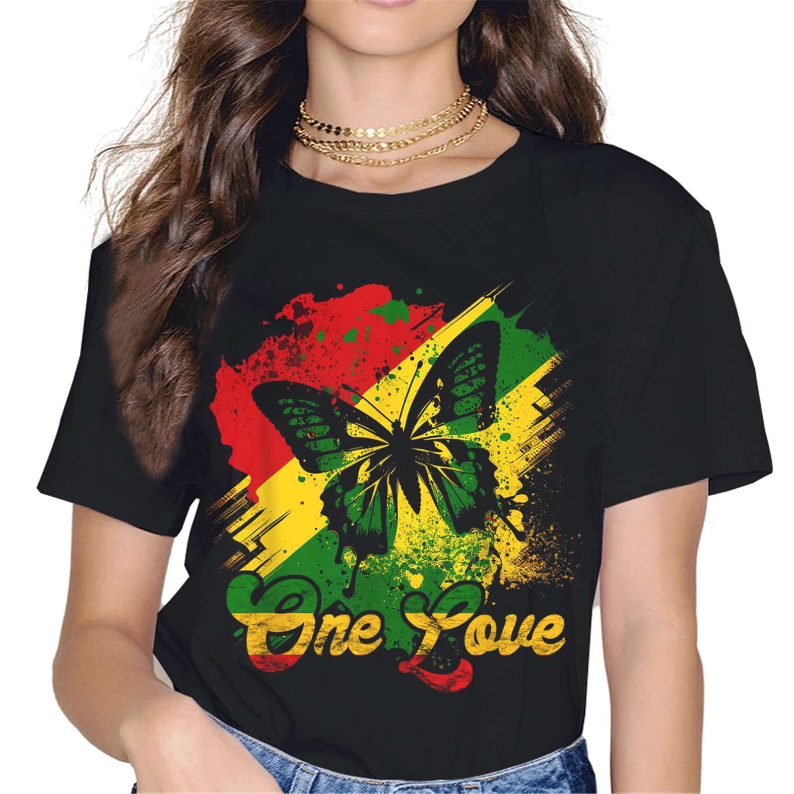 Butterfly One Love Rasta Reggae Hippie Rastafari Roots Women Tops T ...