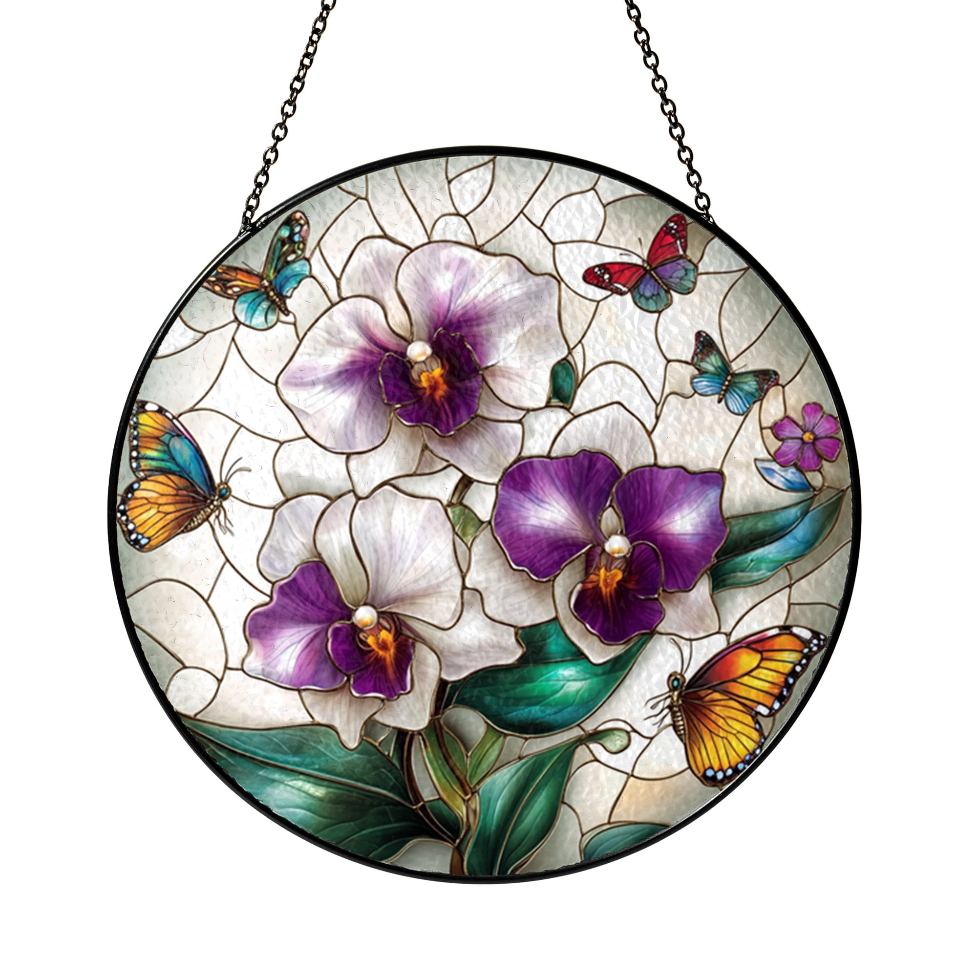 Butterfly Orchid Stained Glass Window Hanging, Botanical Decorative ...