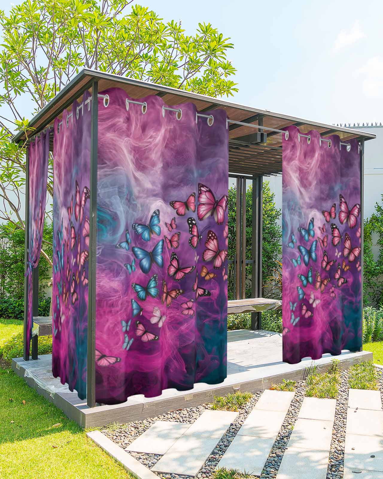 Butterfly Outdoor Curtains for Patio, Purple Blue Fantasy Dream ...