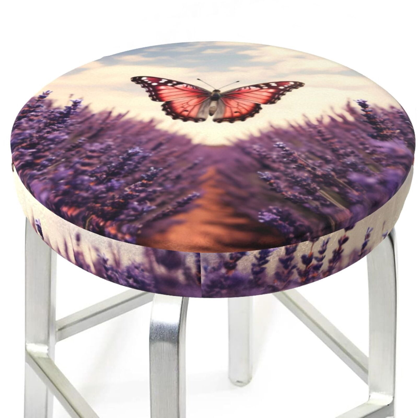 Butterfly Over Lavender Round Bar Stool Seat Covers, Elastic Round ...