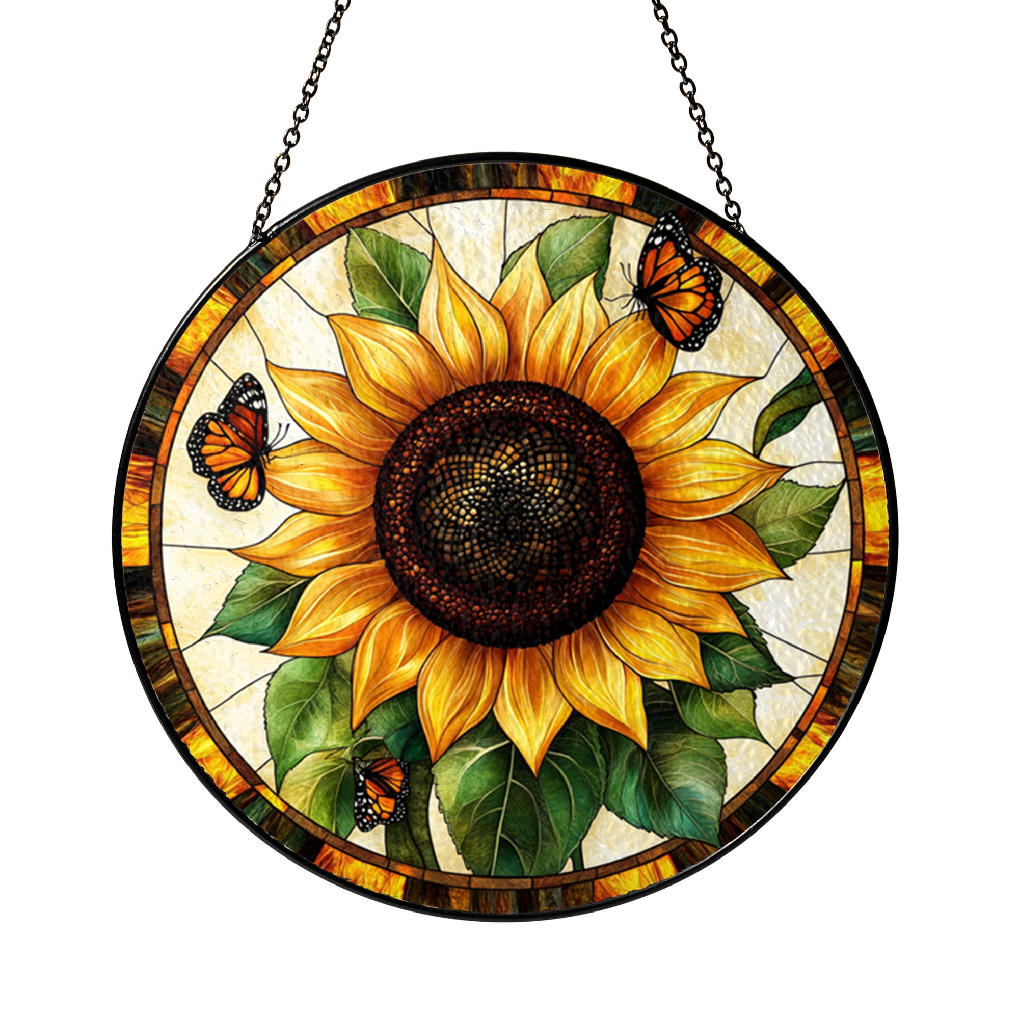 Butterfly Over Sunflower Field Stained Glass Suncatcher – Window Art ...