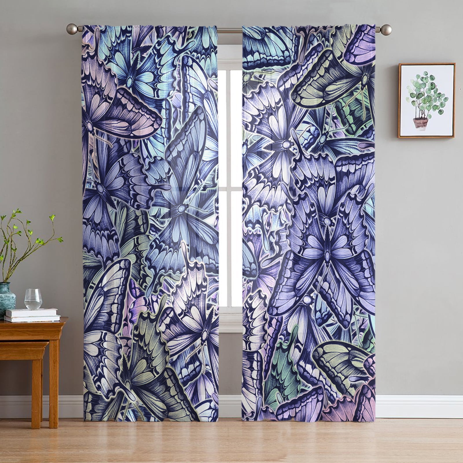 Butterfly Overlay Gradient Wings Sheer Curtains For Living Room Window ...