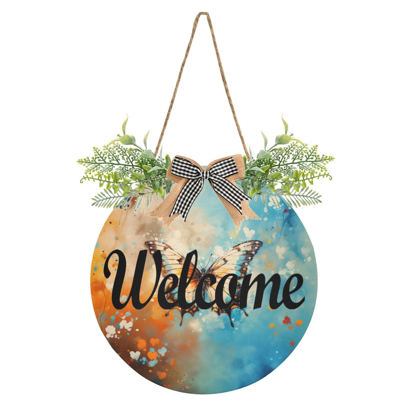 Butterfly Painting Welcome Sign for Front Door Wreath Door Sign for ...