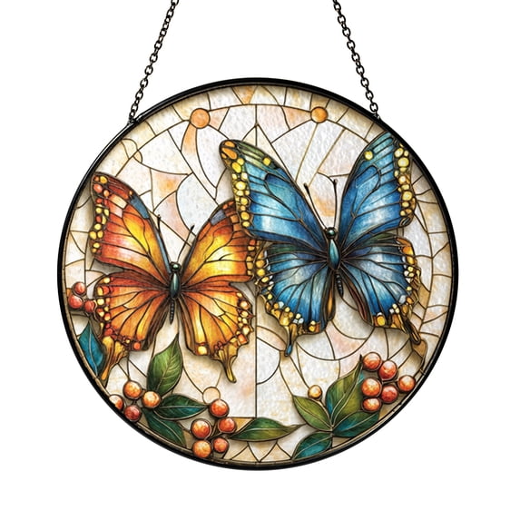 Butterfly Pair Window Hanging Decor, Stained Glass Style Fantasy Nature ...